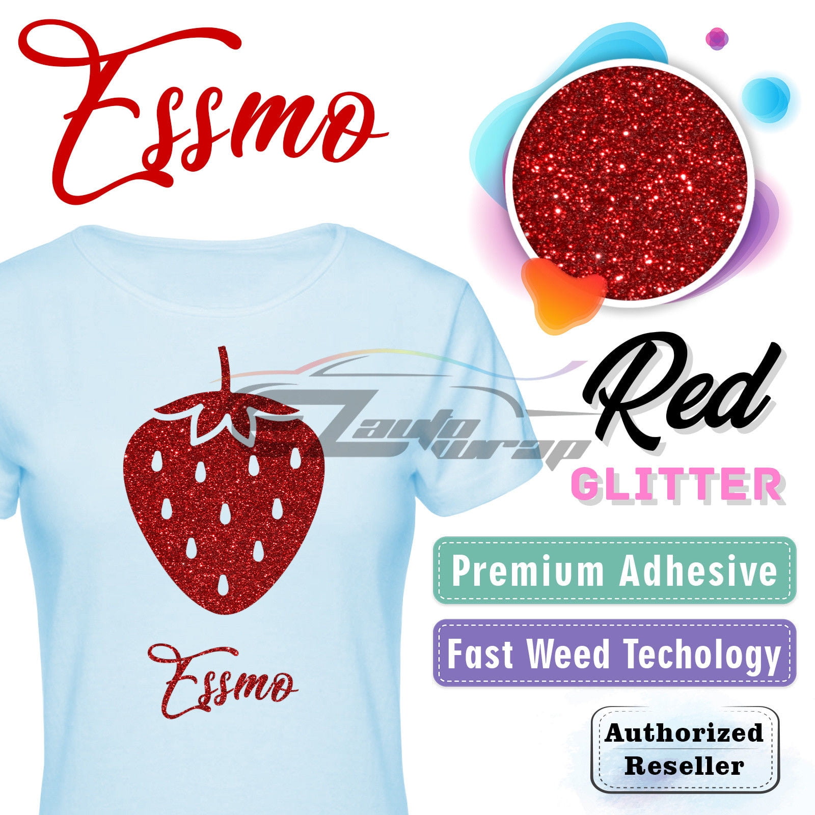 ESSMO Red Glitter Heat Transfer Vinyl HTV Sheet T-Shirt 20" Wide Iron ...