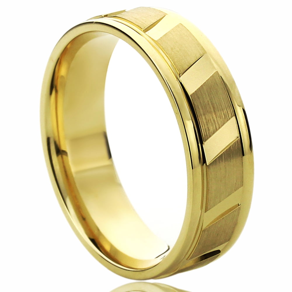 Men Women 14K Yellow Gold Wedding Band 6mm Brushed & Polished Patterns ...