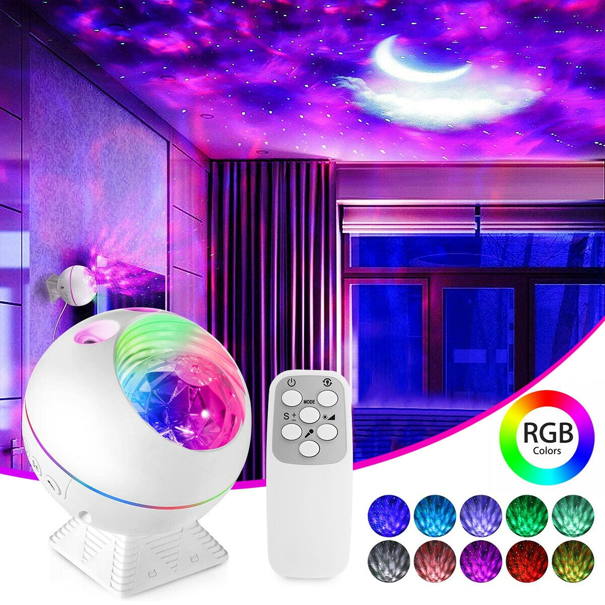 LED Galaxy Starry Sky Projector Night Light 3D Ocean Wave Star Moon Decor Lamp - Walmart.com