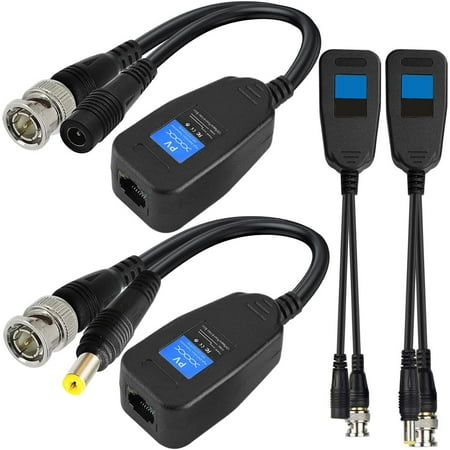 Balun BNC to RJ45 Cat5 Video Baluns Transceiver Passive with Power Connector, 2 Pairs Analog to ...