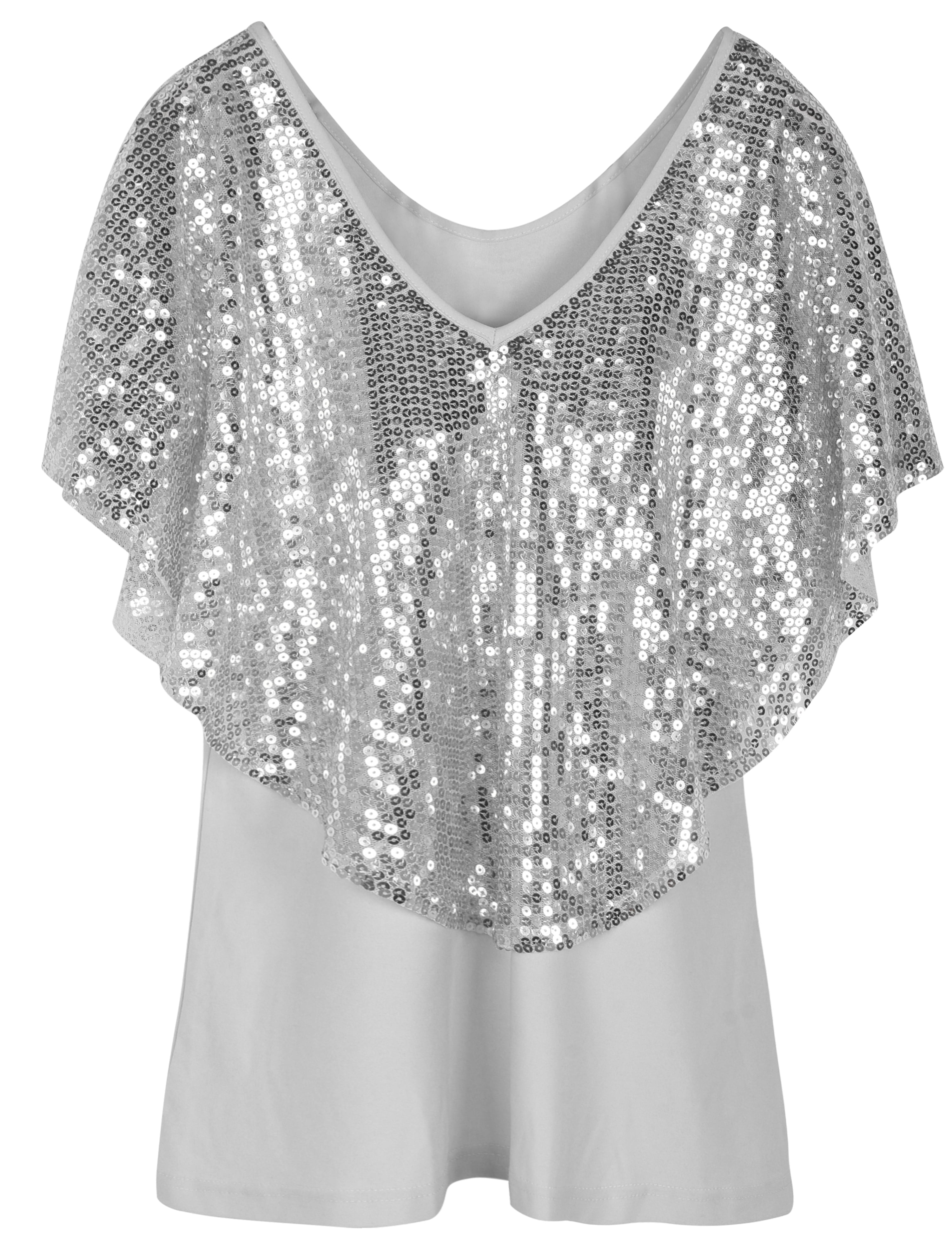 Prettyguide Womens Tunic Tops Sequin Overlay Cold Shoulder Glitter Cocktail Party Blouse Top