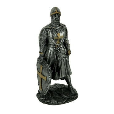 Crusader Knight Statue Silver Finishing Cold Cast Resin Statue 7" (8711 ...