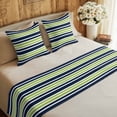 Bed Runner for Cal King Size Bed, Navy Blue Green Striped 3 Pcs Bedding ...