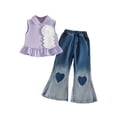 CAIXIA Girls 2 Piece Skirt Set Sleeveless Top Denim Skirt Print Outfit ...