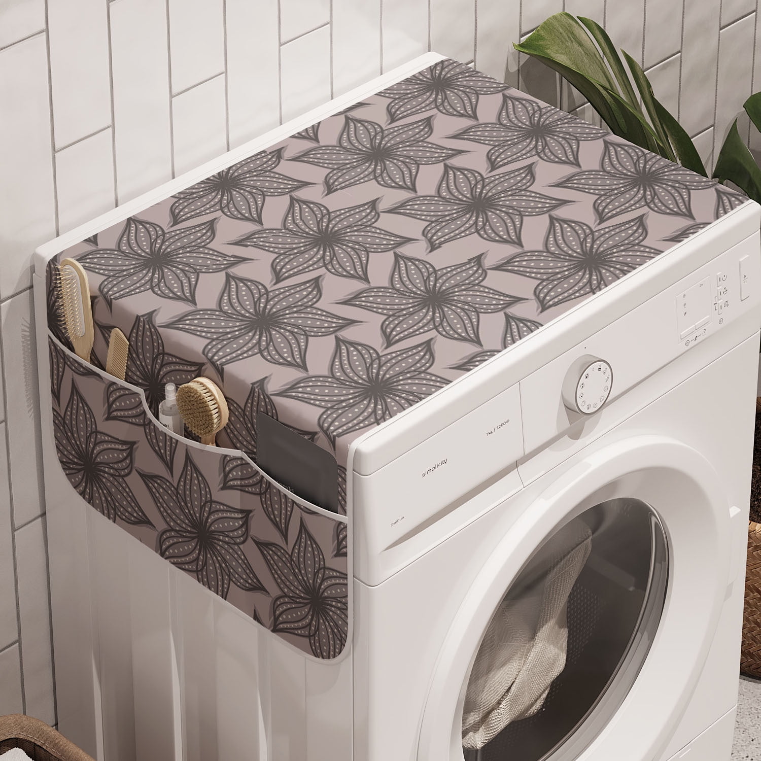 Floral Washing Machine Organizer, Modest Tones Minimalistic Style ...