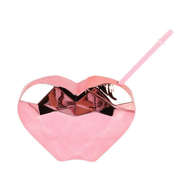 POINTERTECK Creative Water Cups Heart Shaped Drinking Cup With Straw ...