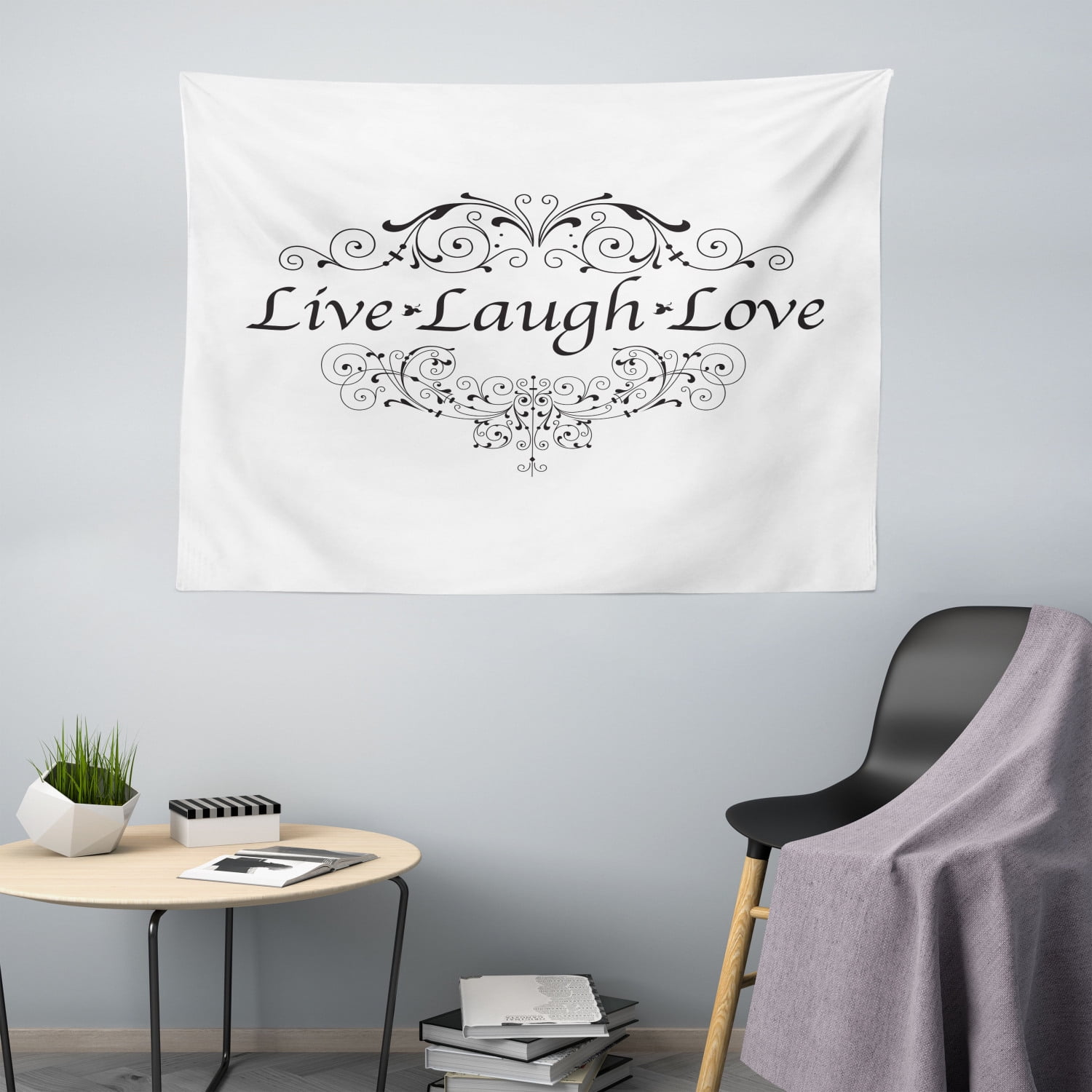 Love Tapestry, Live Laugh Love Curlicue Swirls Ornaments Illustration ...