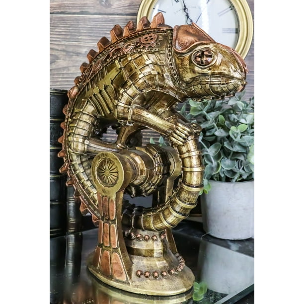 Geared Clockwork Vintage Steampunk Iguana Lizard Coiling On Stand ...