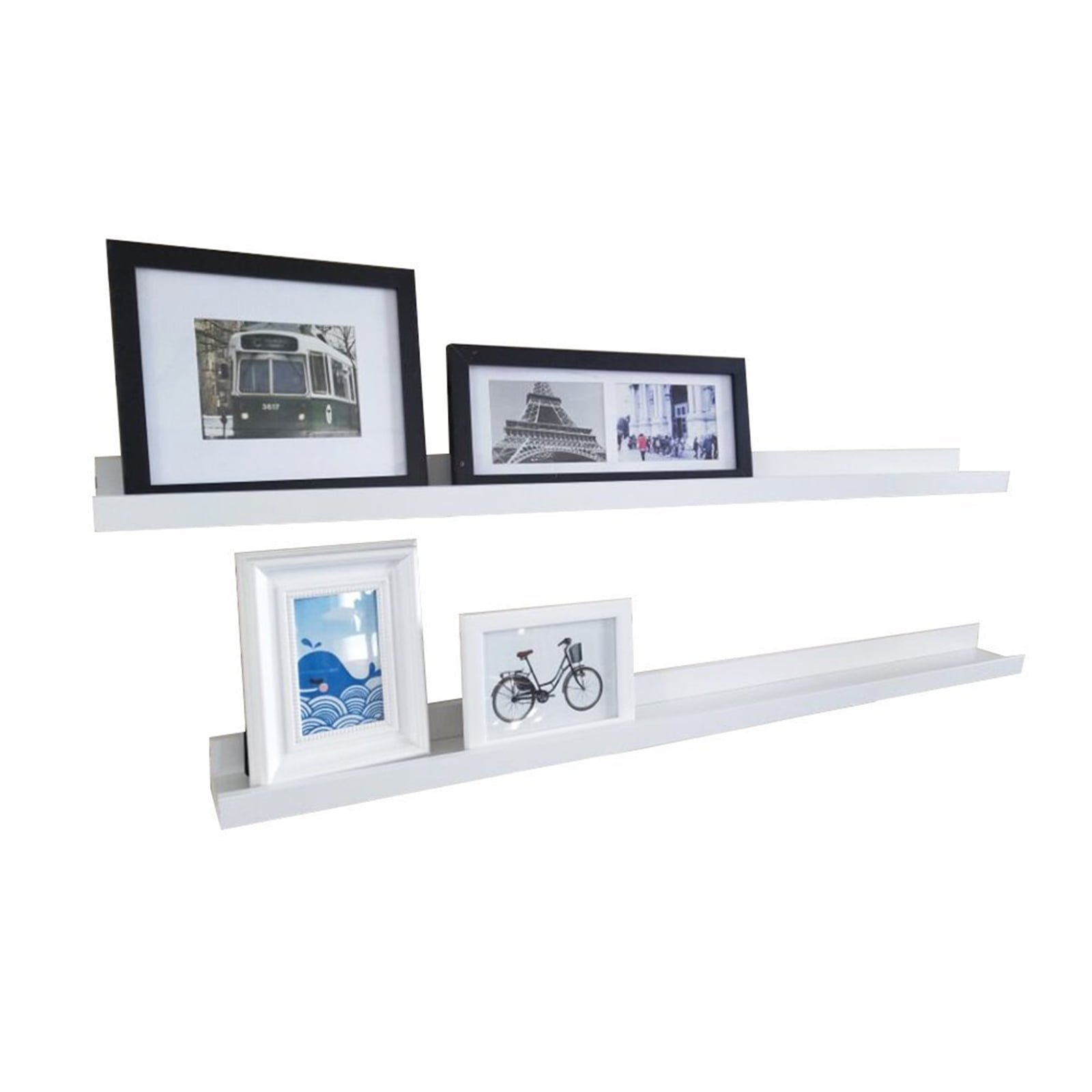 Hassch 46" Floating Picture Display Rack Wall Mount Wood Shelf, Silver ...