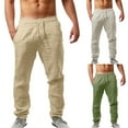 Mens Casual Linen Pants Loose Fit Elastic Drawstring Waist Straight