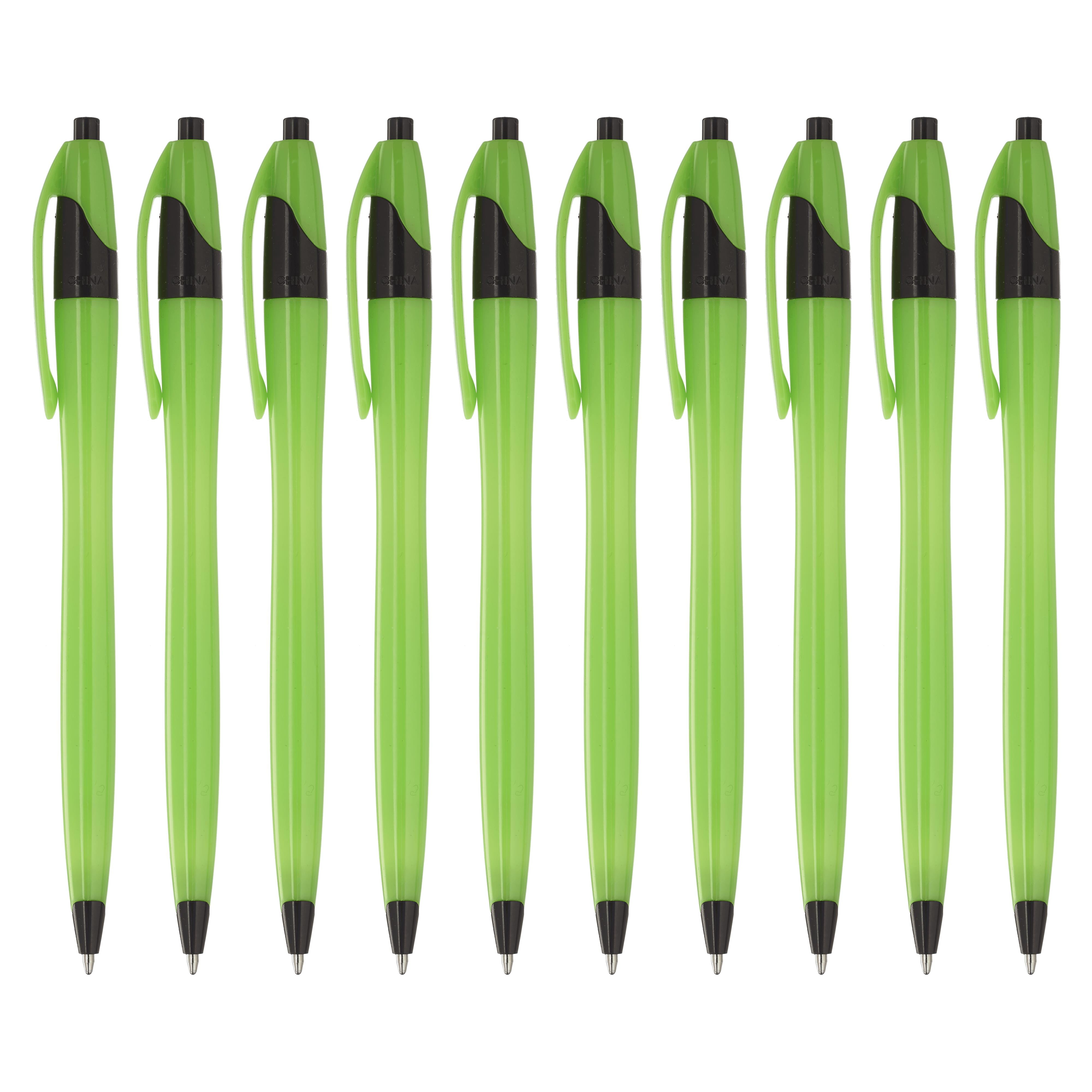 10 Accent Click Action Pens Pack - Plastic, Curvy, Vibrant, Black Ink ...