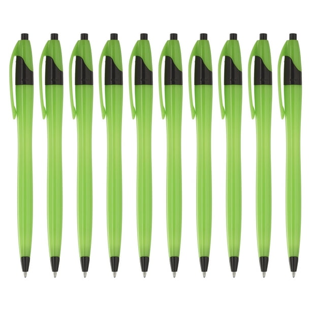 10 Accent Click Action Pens Pack - Plastic, Curvy, Vibrant, Black Ink ...