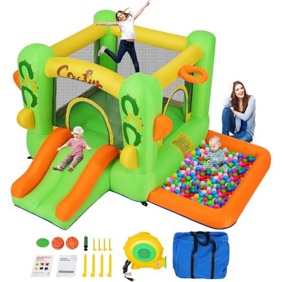 PlayDay Jump 'N Away Inflatable Bounce House with Play Features, Indoor ...