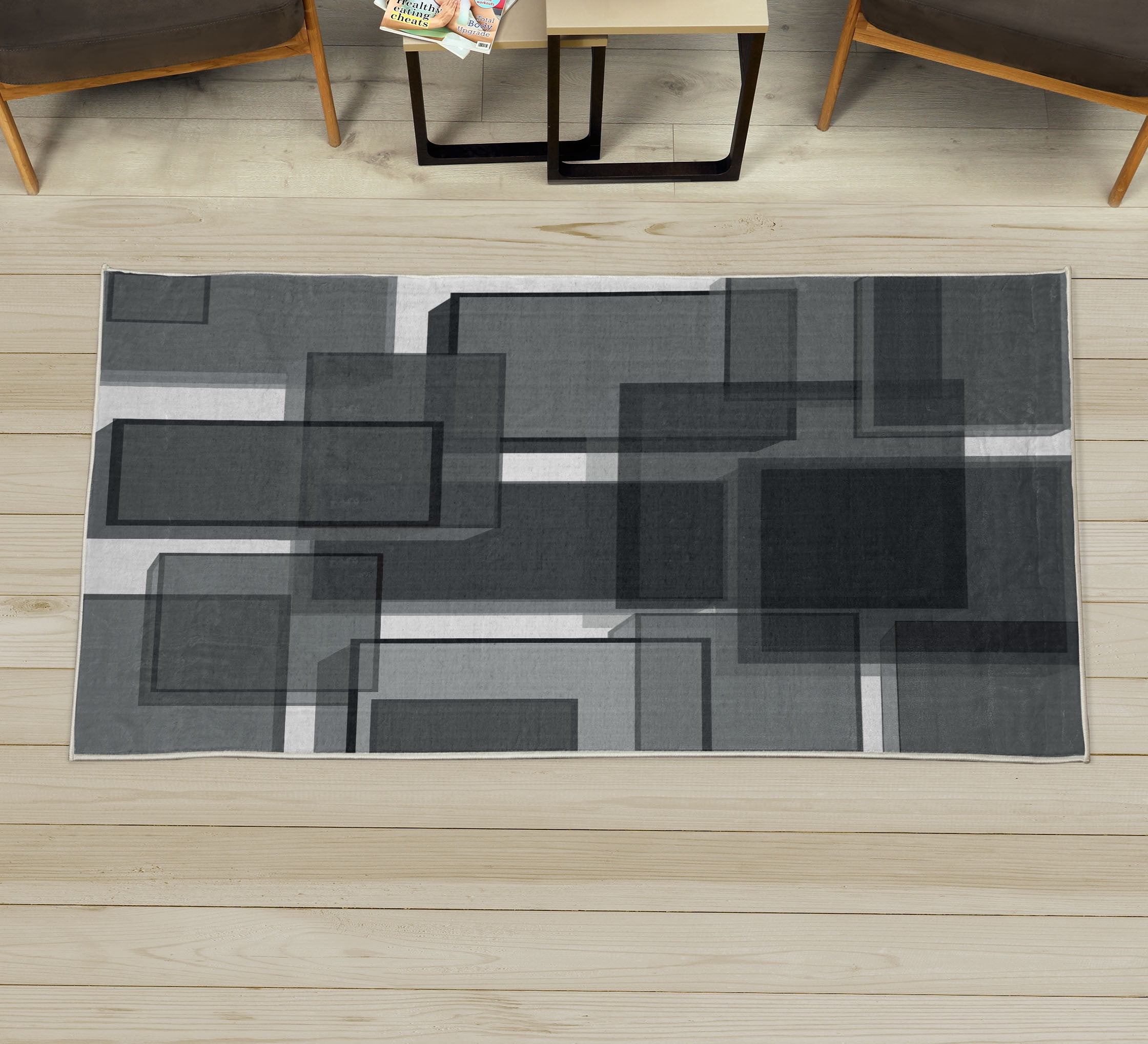 Contemporary Decorative Rug, 3 Dimensional Cubes Geometric Modern ...
