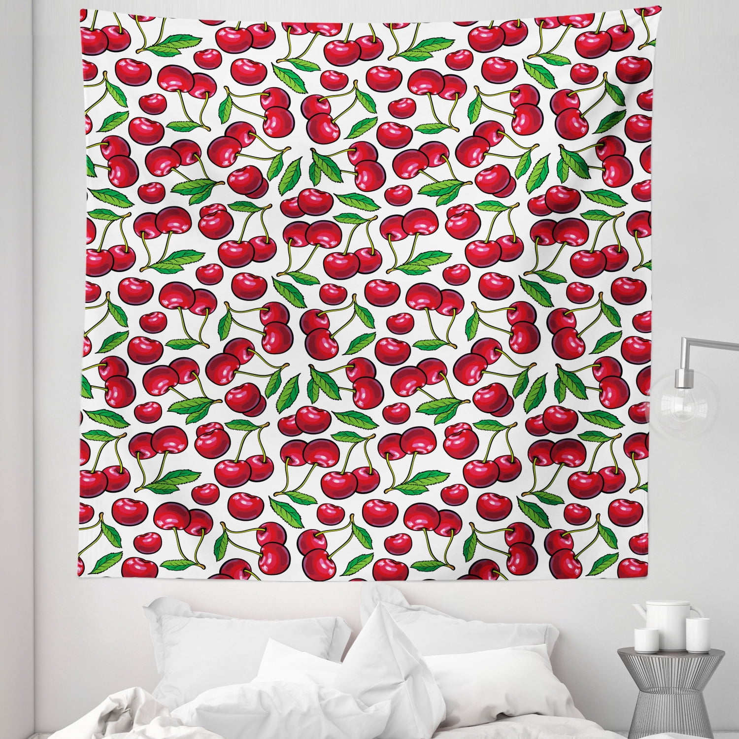Cherry Tapestry, Cartoon Graphics of Juicy Summer Season Fruit Art Ripe ...