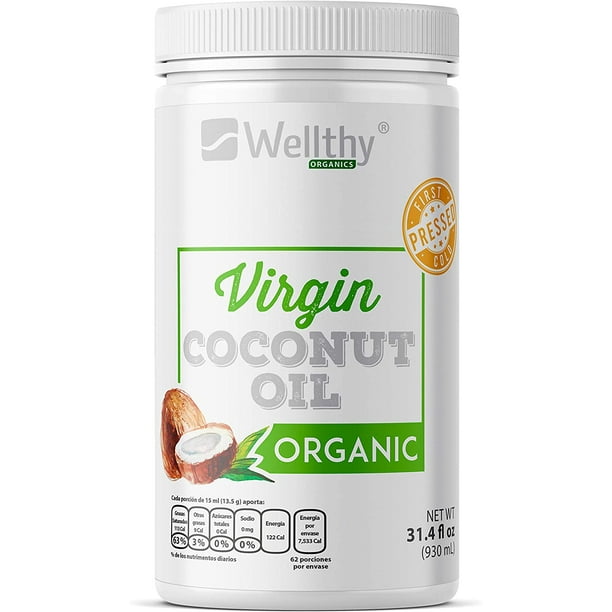 Aceite de Coco Extra Virgen Certificado Orgánico 930ml Wellthy Envase con aceite | Bodega ...