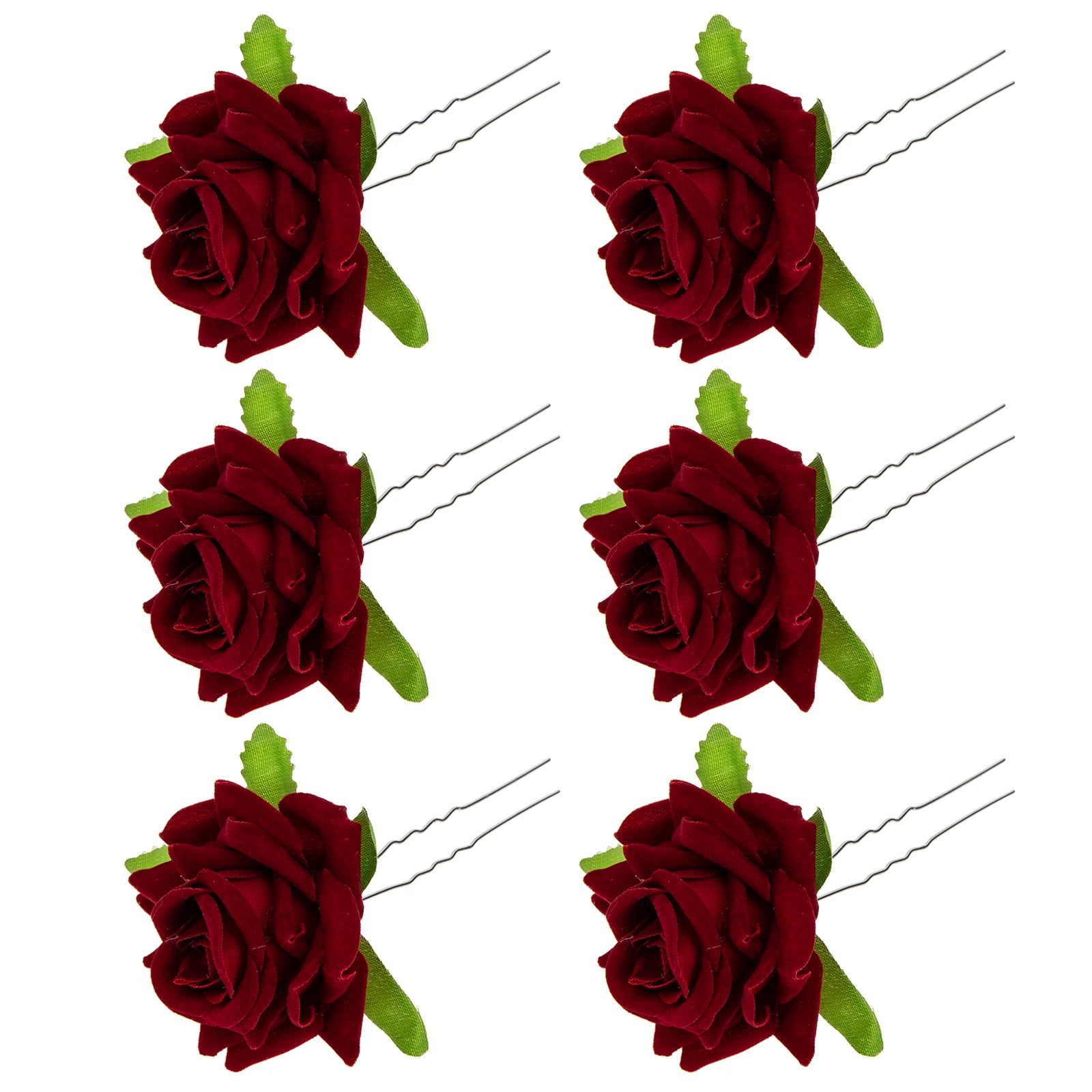 NUOLUX Hair Flower Rose Pin Weddingfor Bridal Red Bobby Clip Fork Bride ...