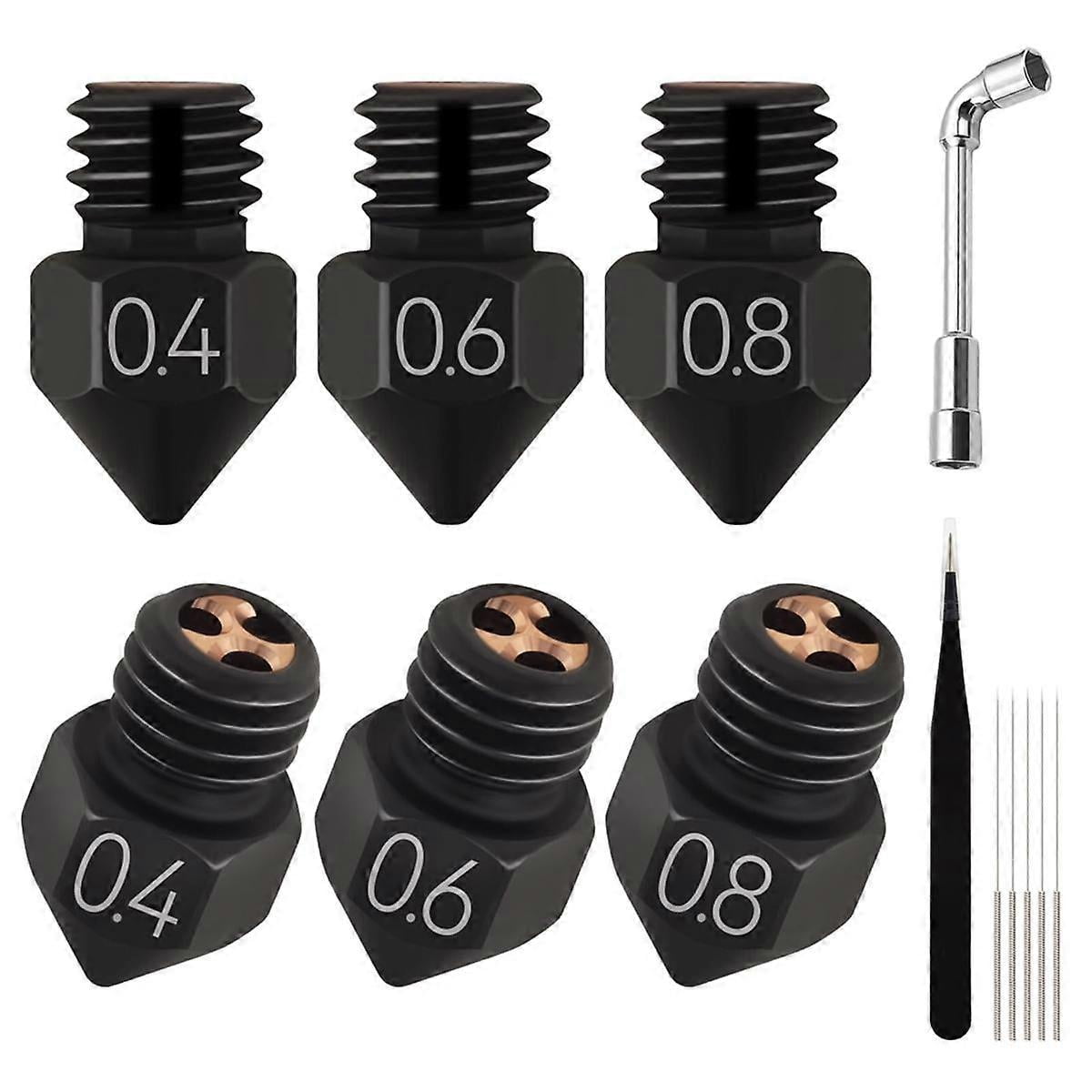 MK8 Hardened Steel High Flow Nozzle Kit,0.4mm 0.6mm 0.8mm with Cleaning ...