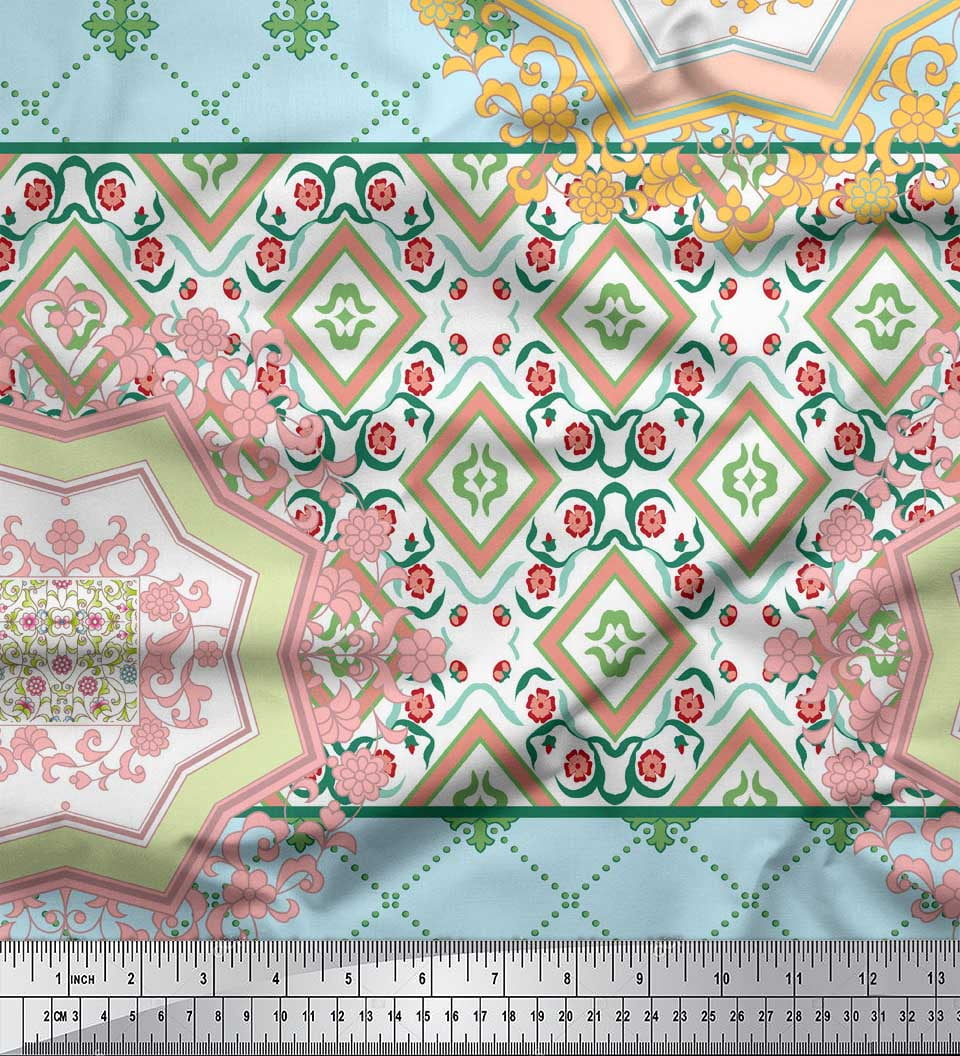 Soimoi Velvet Fabric Check & Mandala Patchwork Print Fabric by the Yard ...