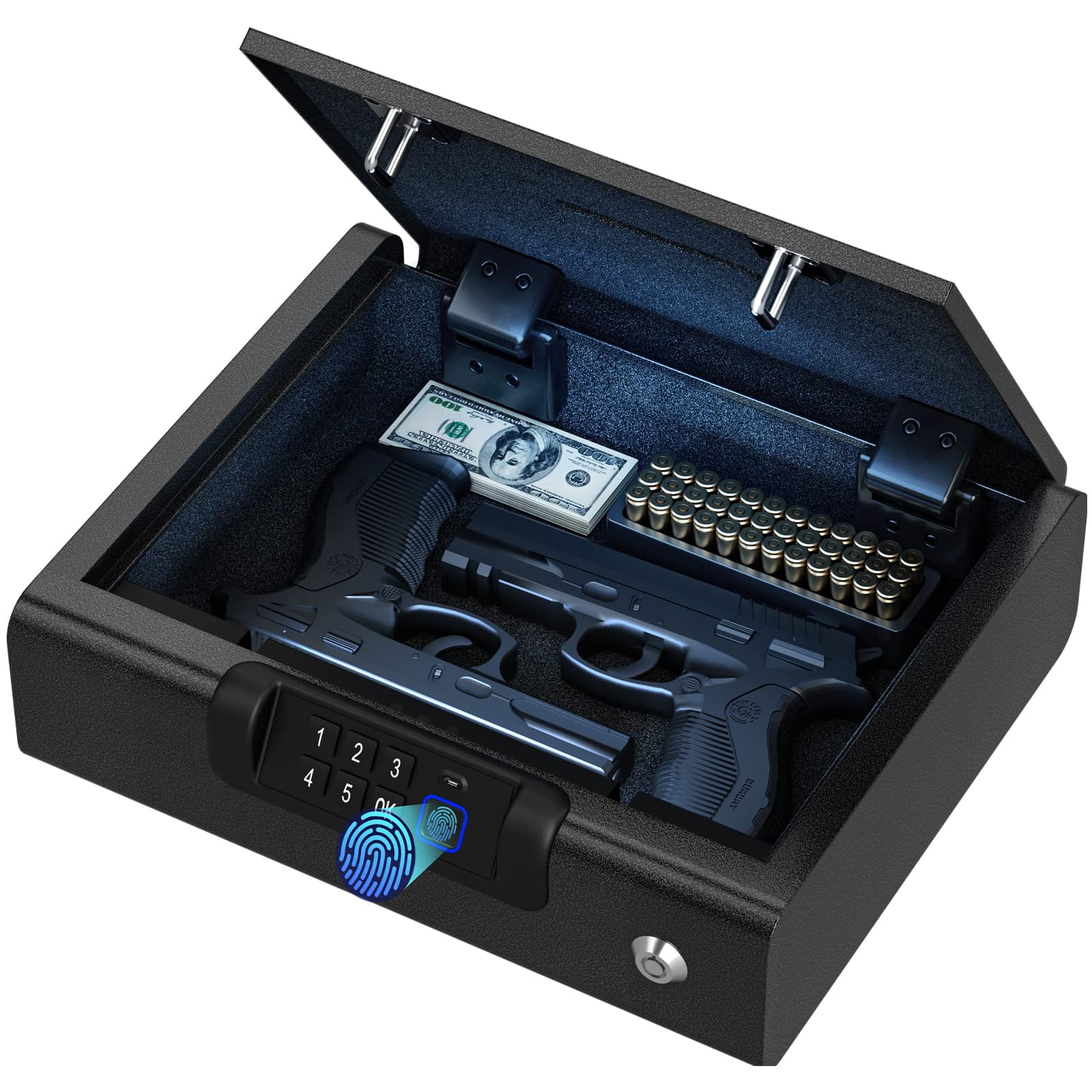 Gun Safe,Biometric Gun Safe for Pistols 3-Ways unlock Fingerprint ...