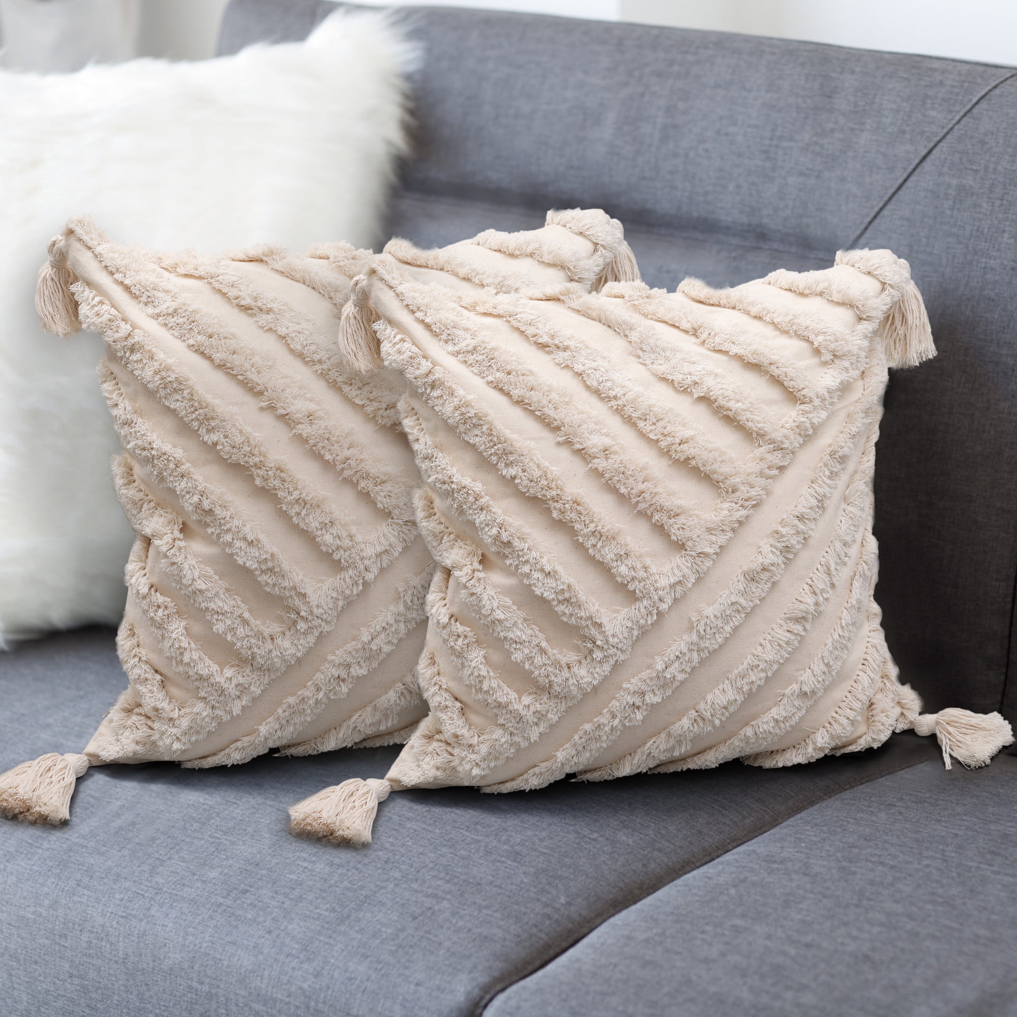 Yidarton Short Plush Throw Pillow Covers, 18"*18"Cream White Pillowcase ...