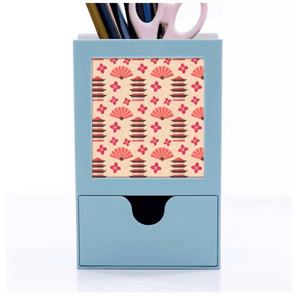 Japan Temple Tower Fan Sakura Desk Supplies Organizer Pen Holder Card ...