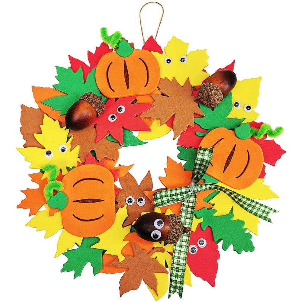 PEACNNG 12 Kits 3D Pumpkin Fall Leaf Wreath Craft Kit DIY Thanksgiving ...
