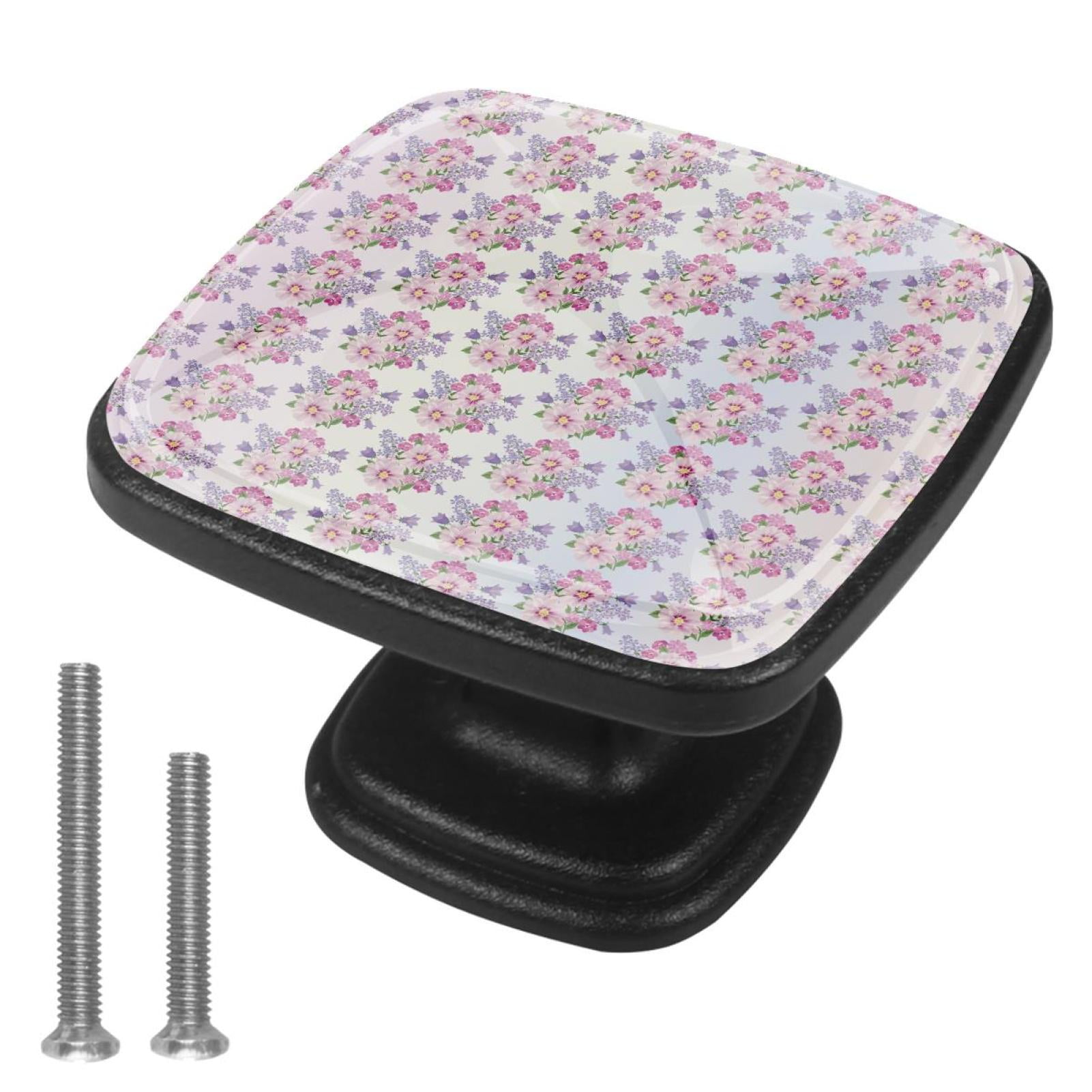4 Pcs Cabinet Handle Drawer Pulls Floral Purple Romantic Knobs with ...