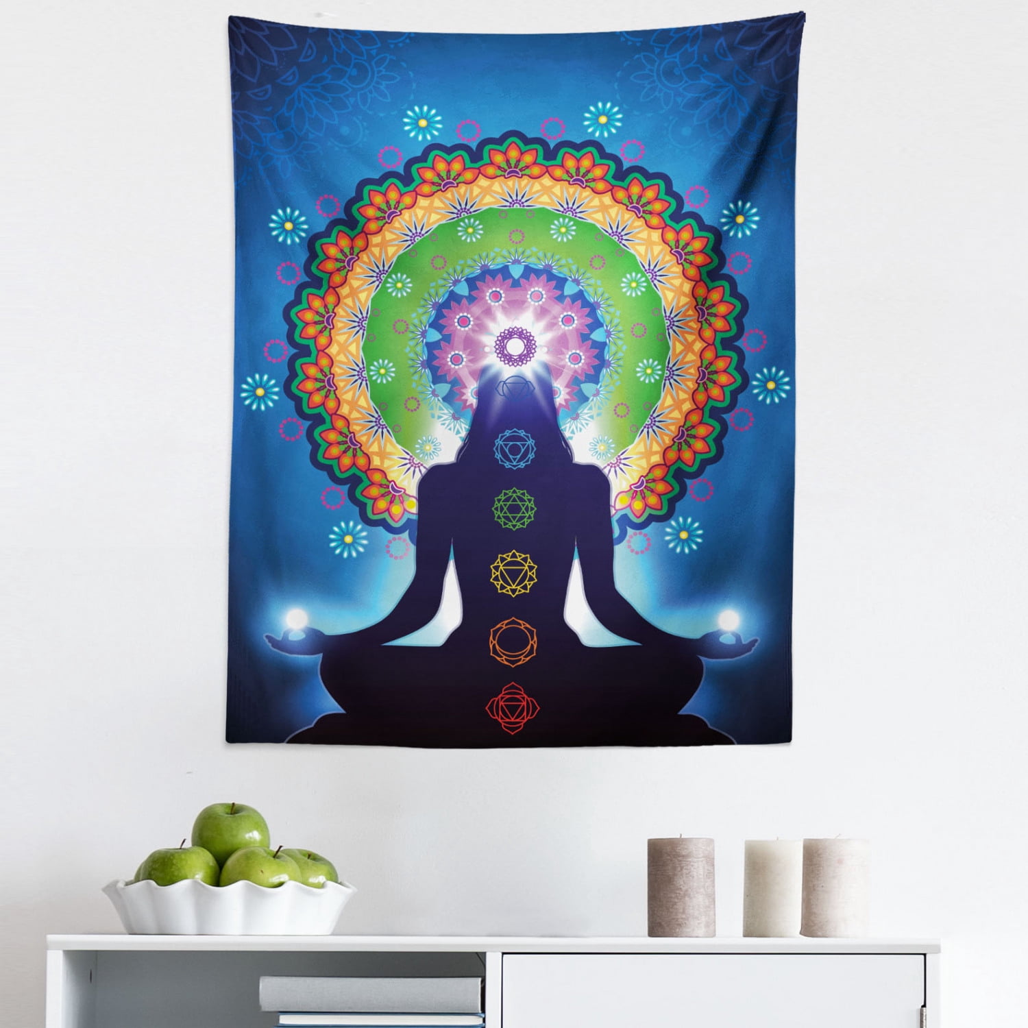 Peace Tapestry, Silhouette of Woman Doing Yoga with Vertical Blending ...