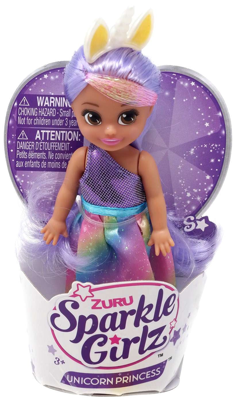 Sparkle Girlz Unicorn Princess Purple Hair with Rainbow Dress Mini Doll ...