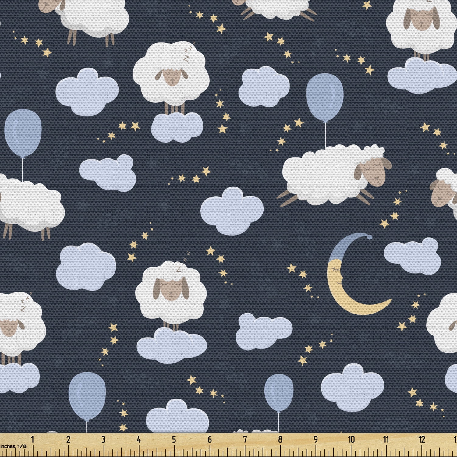 Cartoon Upholstery Fabric by the Yard, Sheep in the Sky Hovering Clouds ...