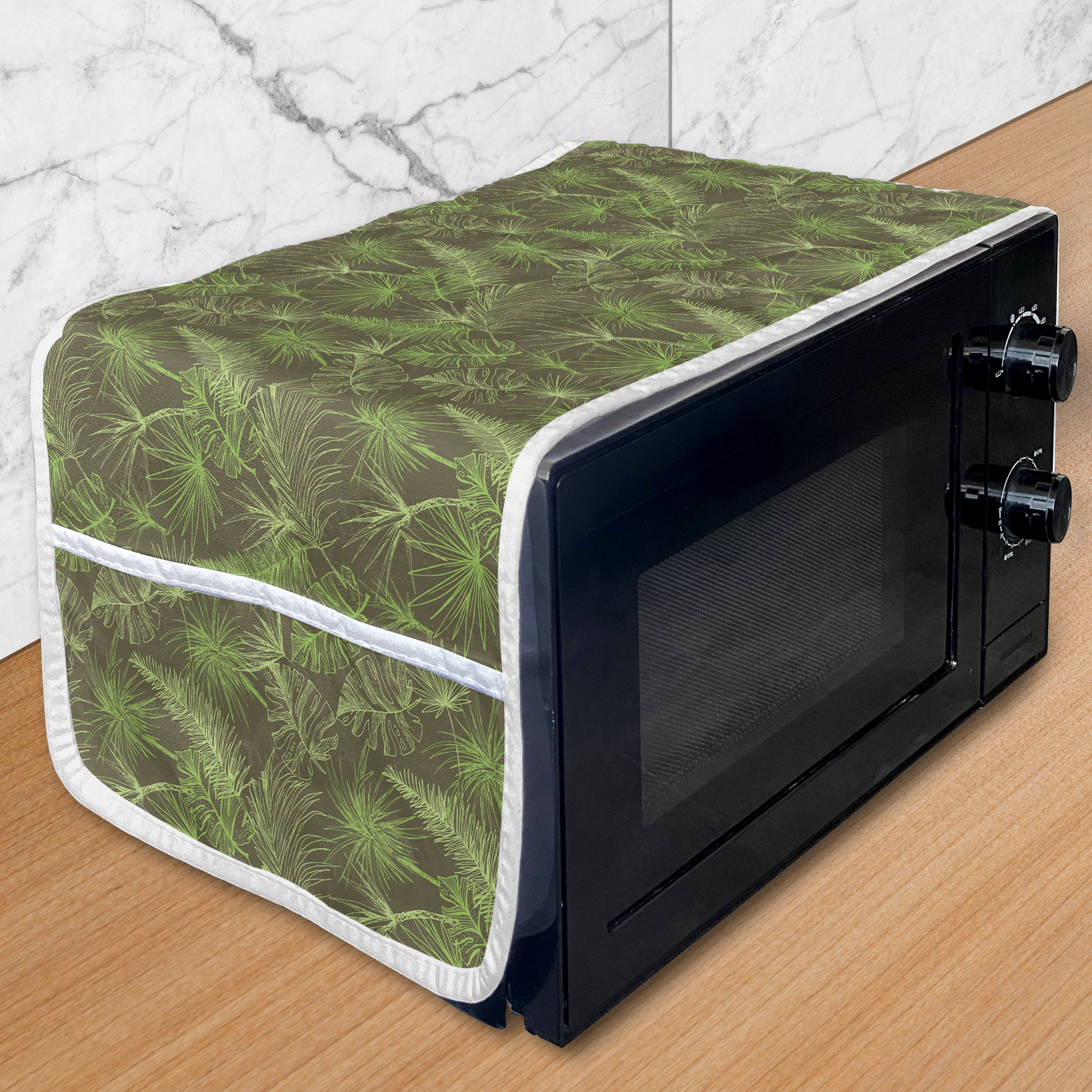 Jungle Foliage Microwave Oven Cover, Continuous Tropic Pattern with ...