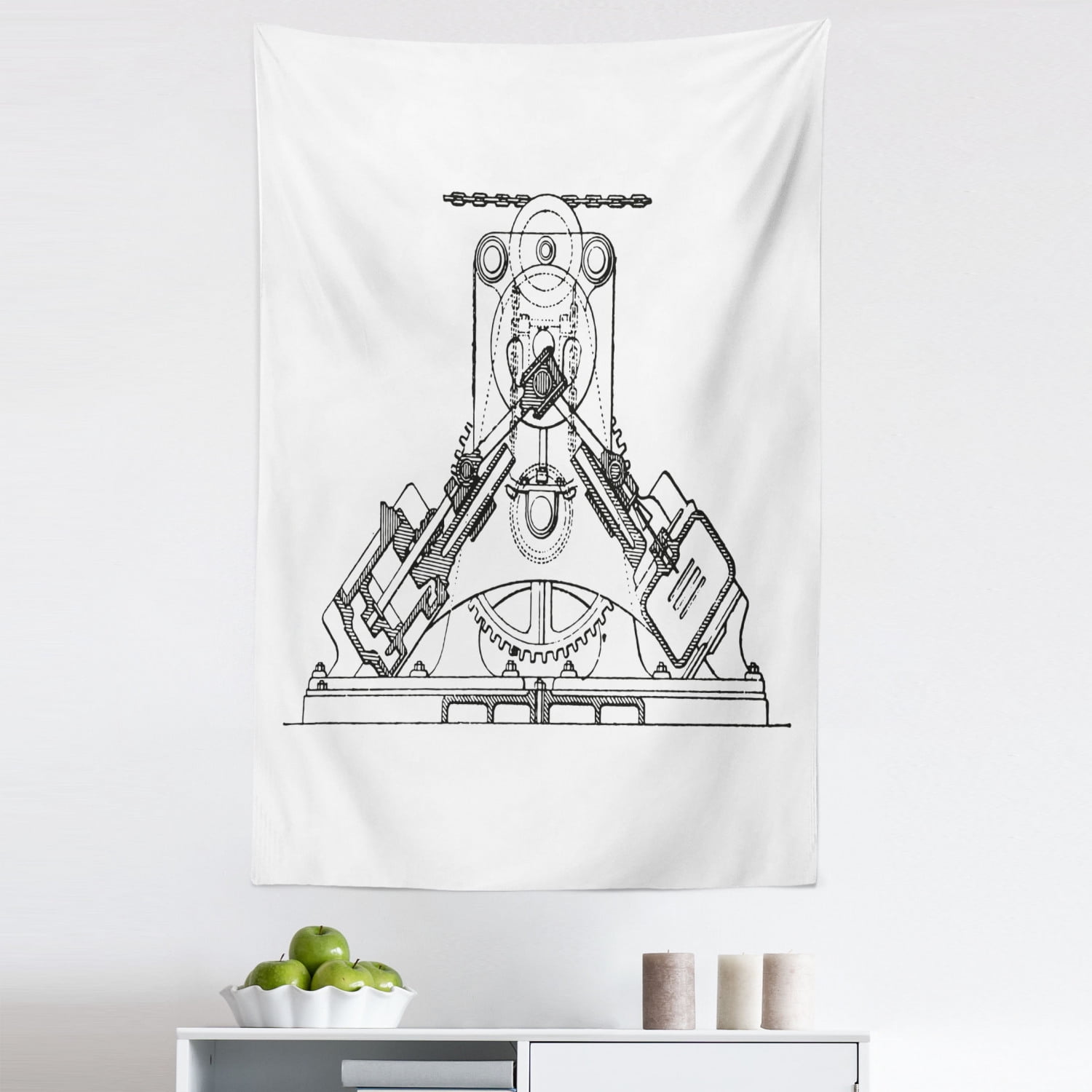 Engineering Theme Tapestry, Antique Vintage Mechanic Machine Inner ...