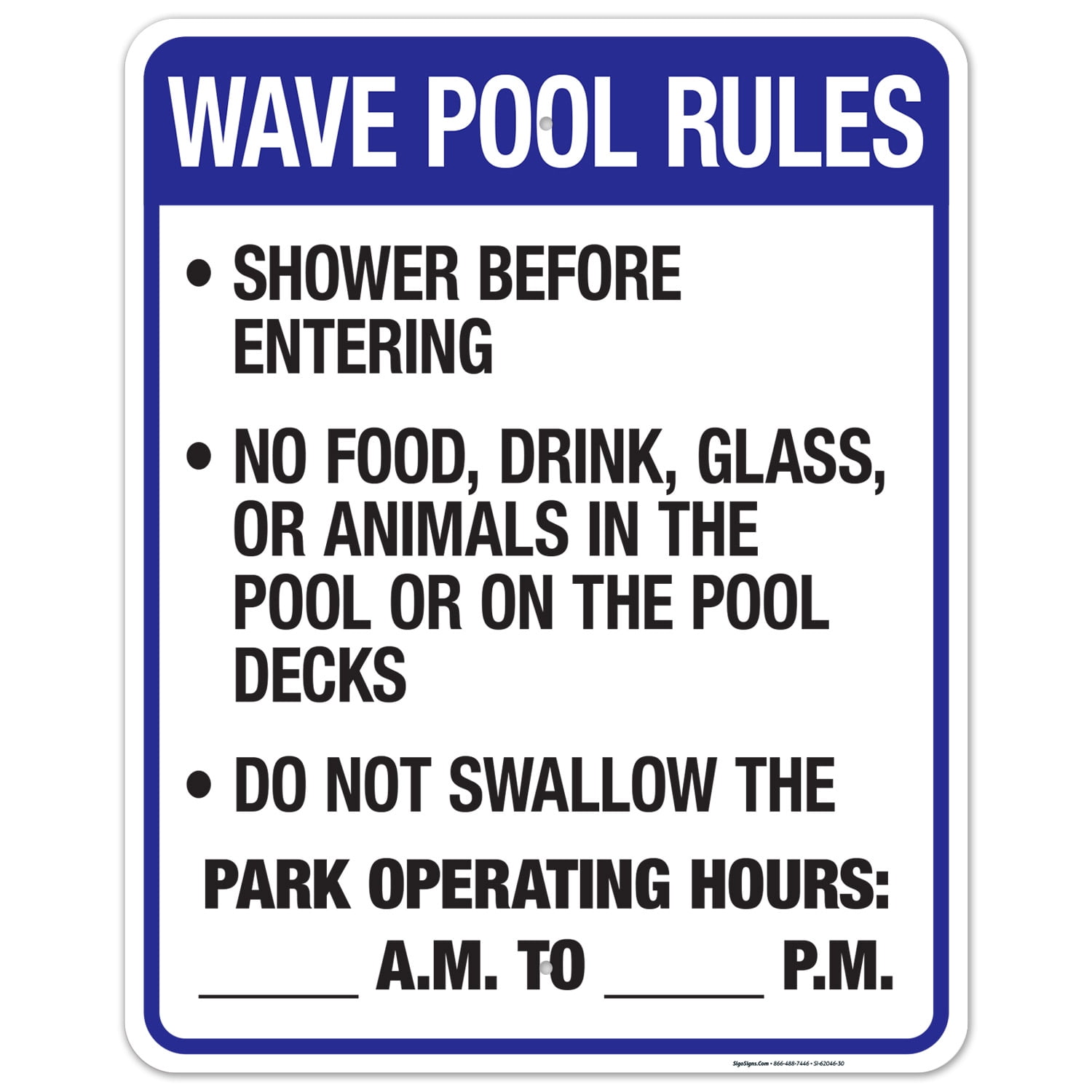 Florida Wave Pool Rules Sign, Complies With State Of Florida Pool ...