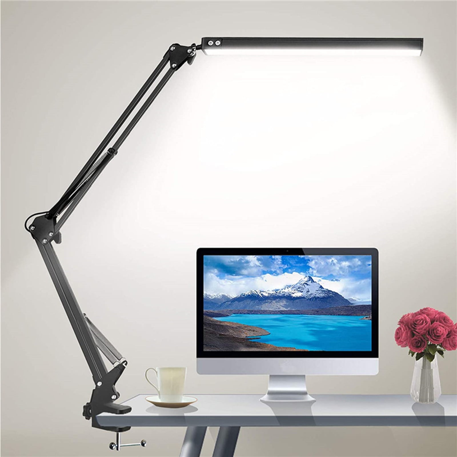 FAMKIT LED Desk Lamp, Swing Arm Desk Light with Clamp, Dimmable Desk ...