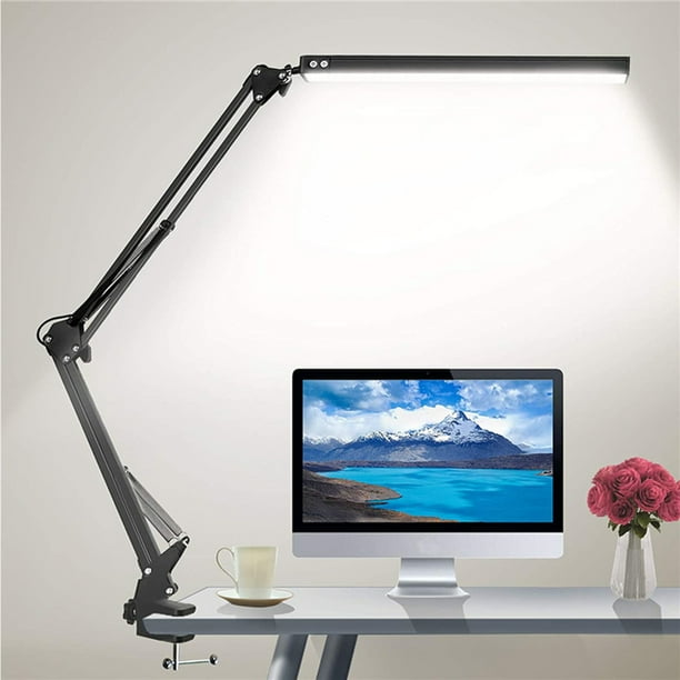 FAMKIT LED Desk Lamp, Swing Arm Desk Light with Clamp, Dimmable Desk ...