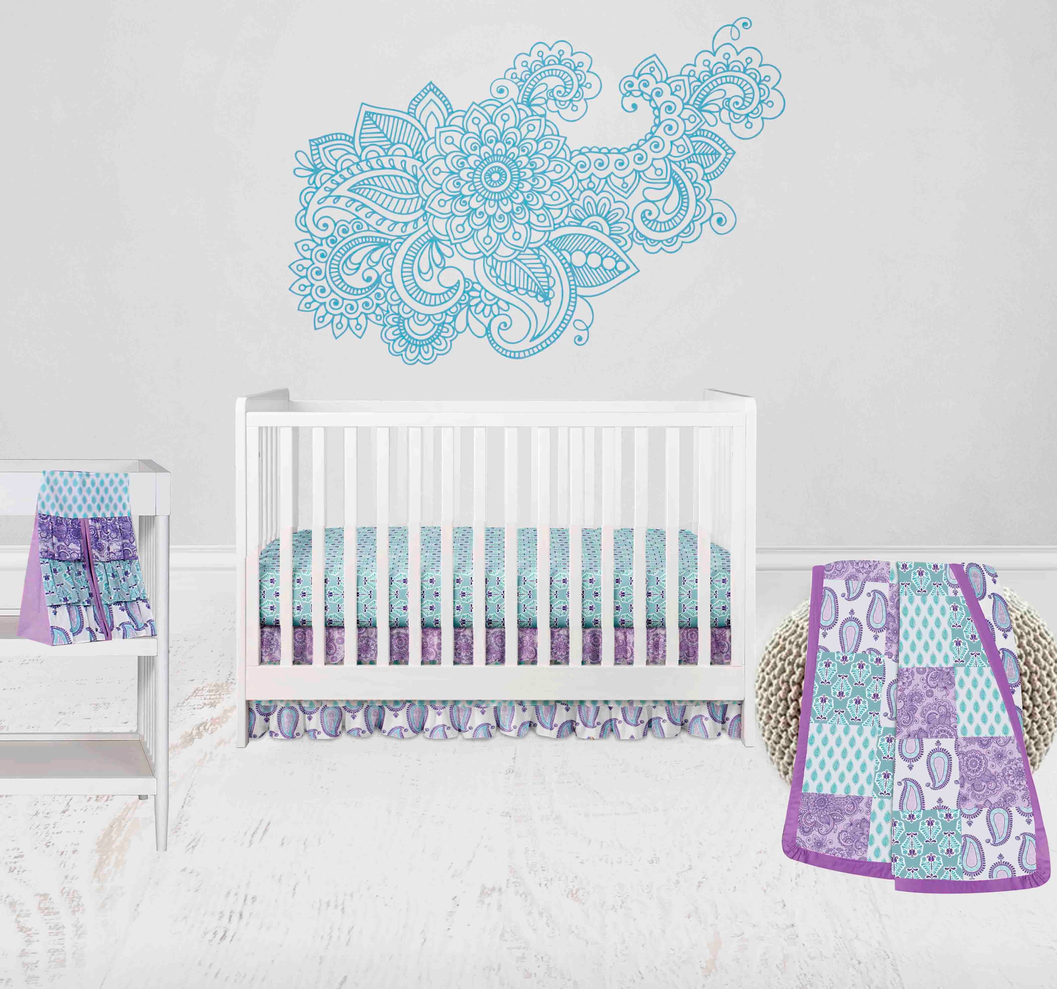 Bacati - Paisley Isabella 4-Piece Crib Bedding Set with Diaper Stacker ...