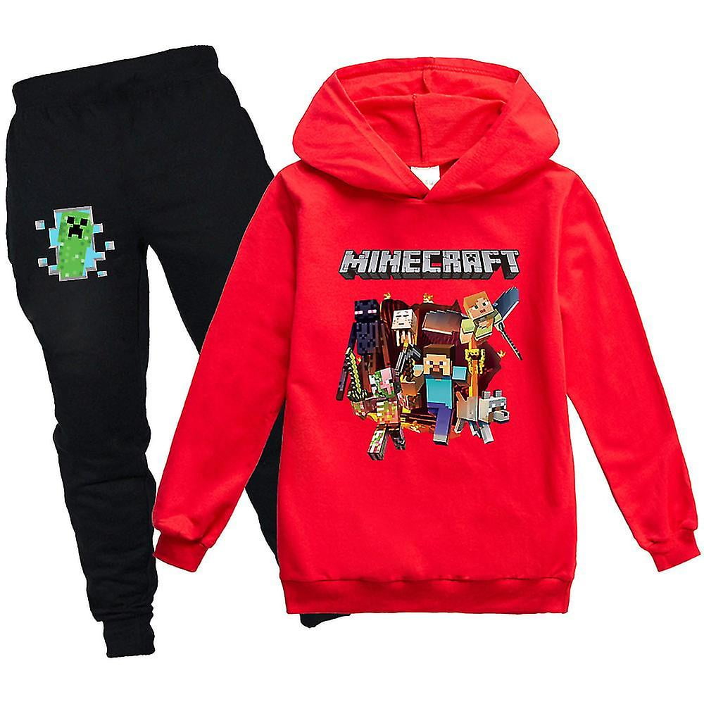 Minecraft Print Kids Casual Tracksuit Set Boys Girls Hooded Sweatshirt ...