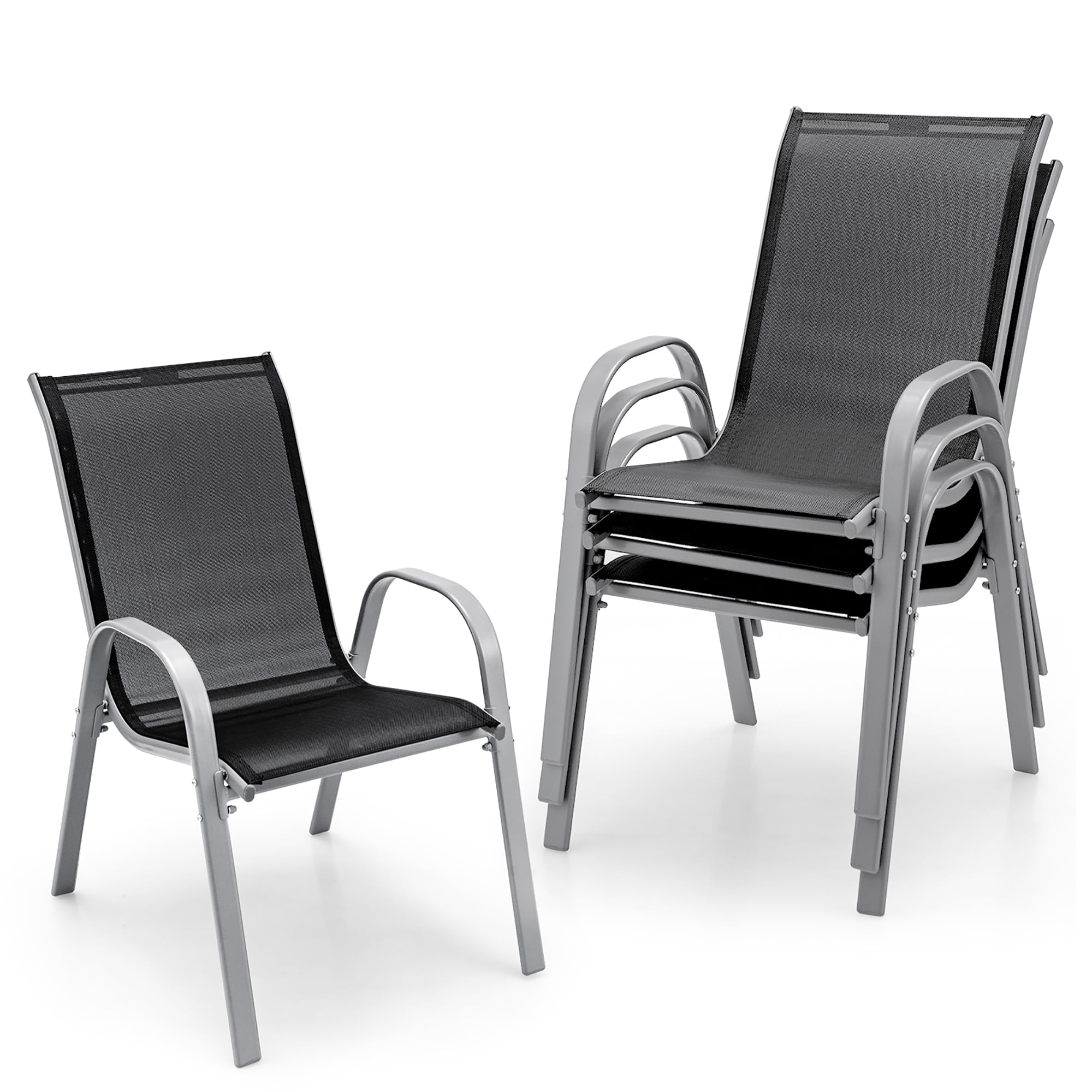 Costway Set of 4 Patio Dining Chairs Stackable Armrest Space Saving ...