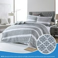 Bedduvit Queen Size Quilt Set Grey Floal Stripe 100 Cotton 3