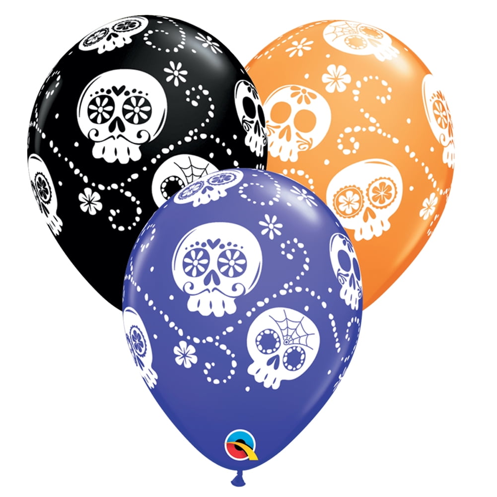 Day of the Dead Sugar Skull 11" Latex Balloons, Black Purple Orange, 50 ...
