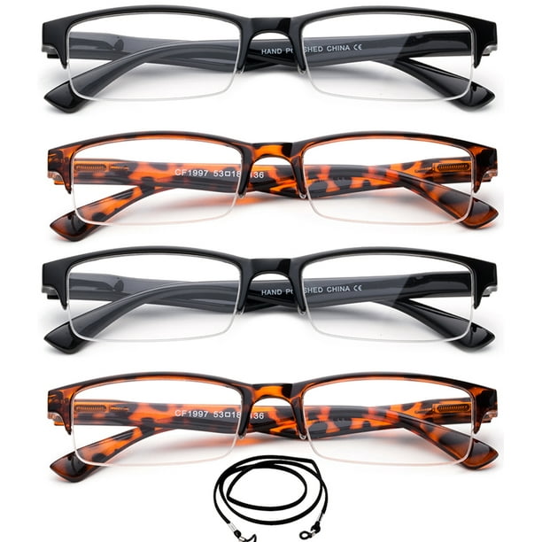 4 Packs Semi Half Frame Reading Glasses for Men Stylish Semi Rimless ...