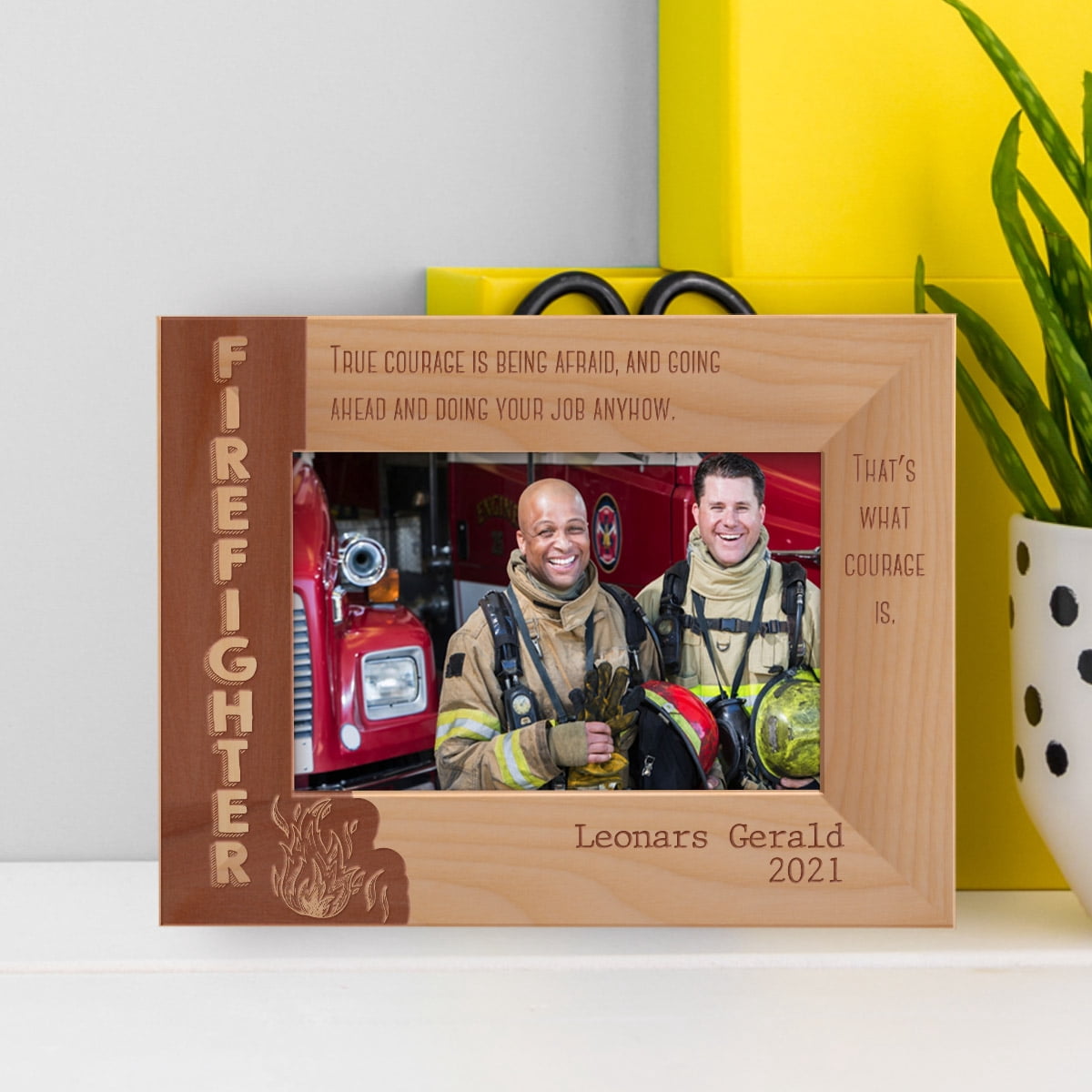 Fire Fighter Personalized Wooden Frame-6" x 4" Brown Horizontal ...