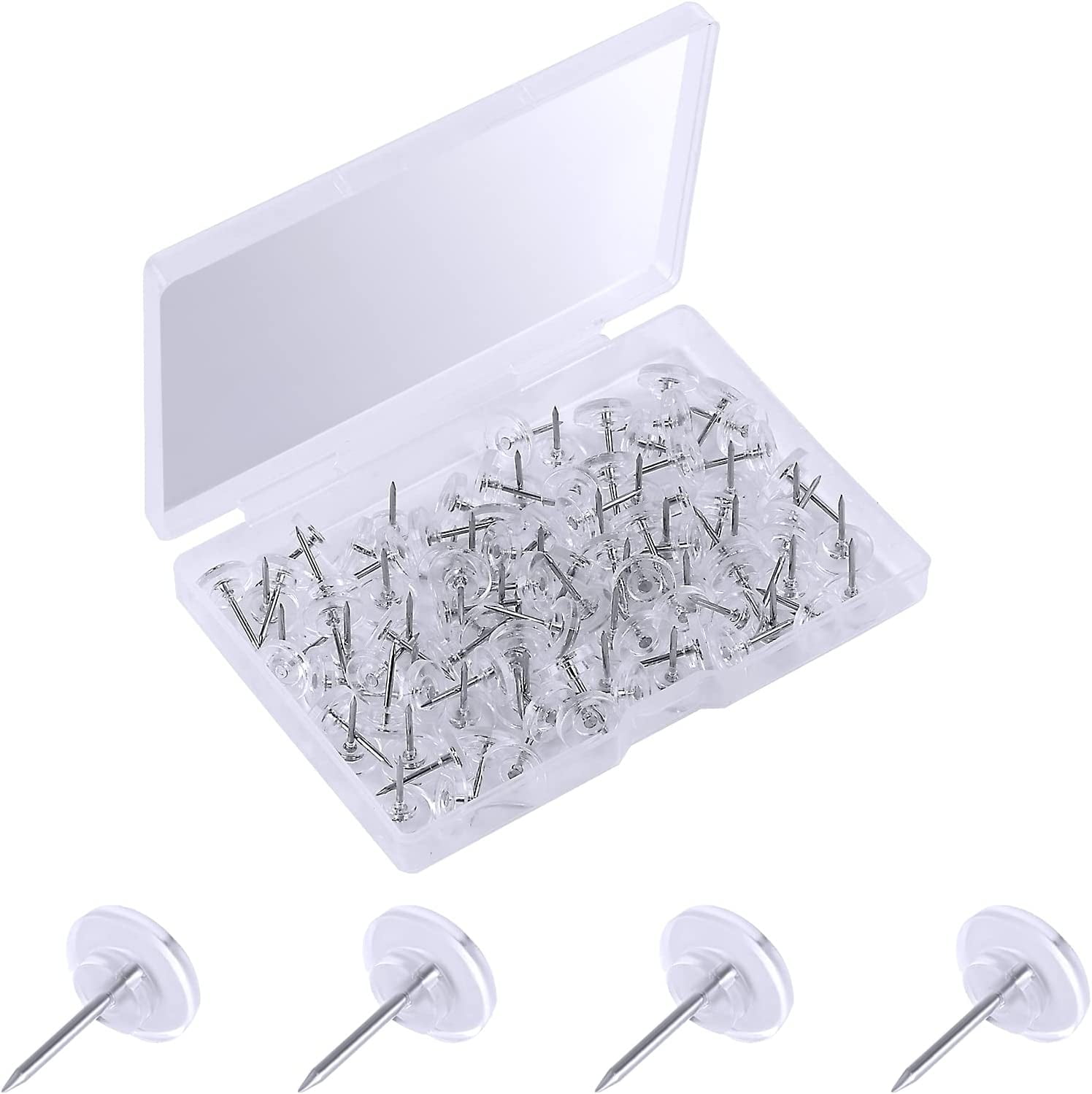 100 Pcs Clear Push Pins, Round Plastic Transparent Thumb Tacks with ...