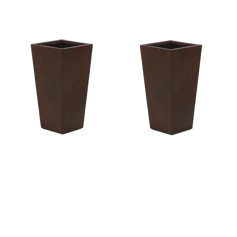 LuxenHome Set of 2 Rustic Brown MgO 24.2in. Tall Tapered Square Planter ...