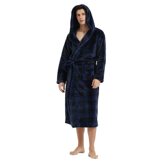 VULCANODON Mens Robe with Hood, Fleece Bathrobe Plush Robes for Men ...