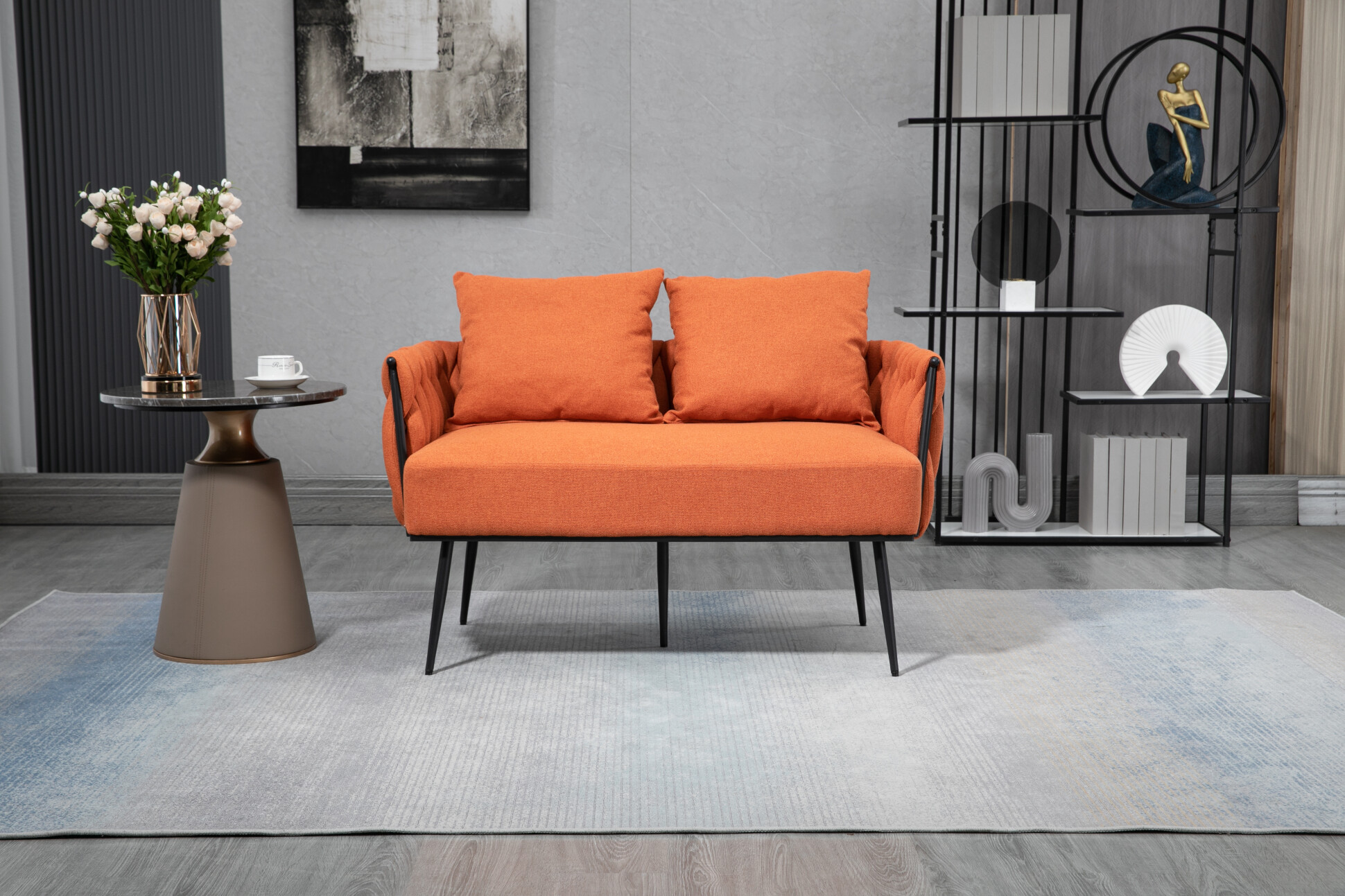 Modern Linen Accent Sofa, Upholstered Tufted, Metal Frame, Comfy Single ...