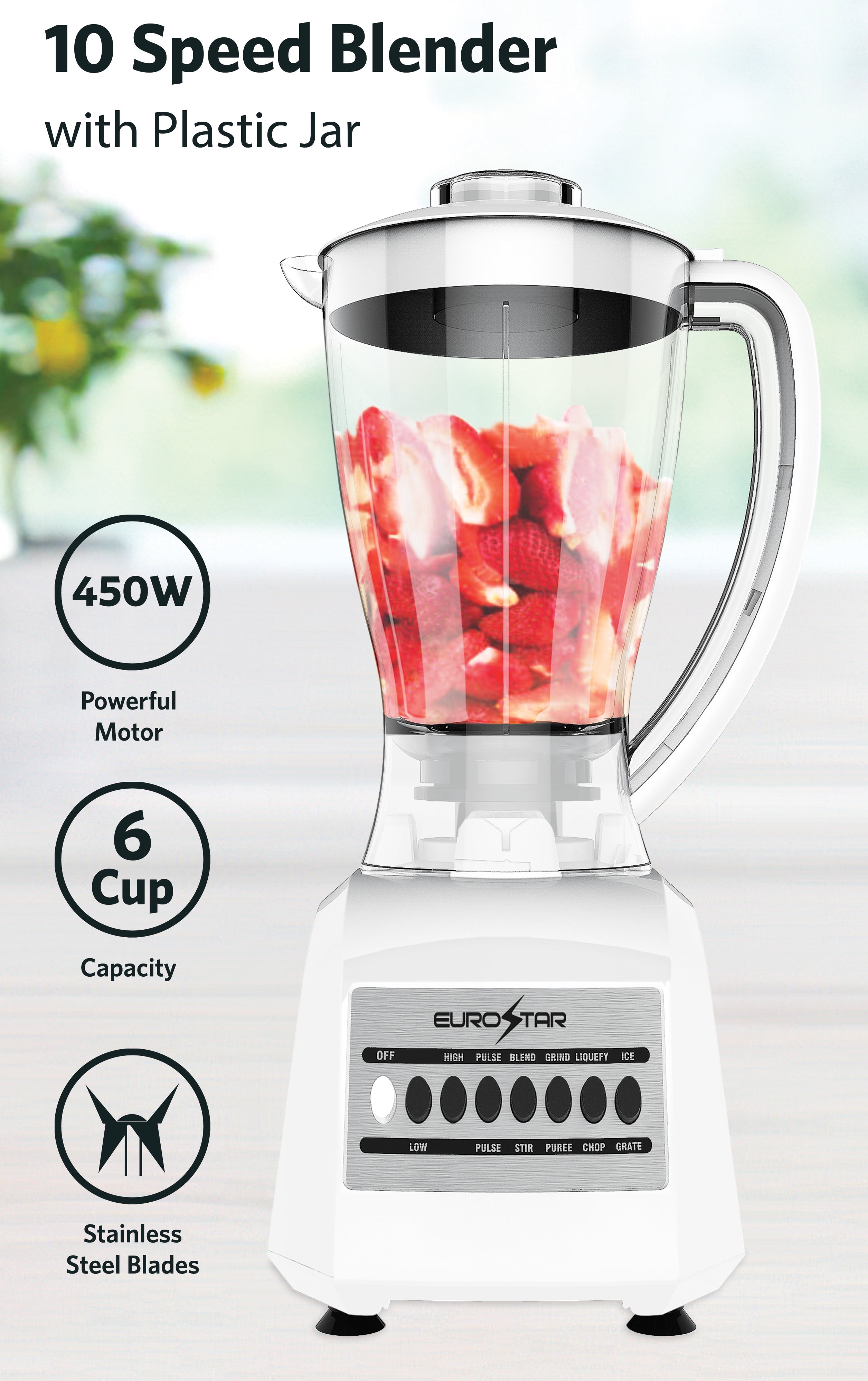 EUROSTAR EBL820WH 450W 10-Speed Plastic Jar Blender, White - Walmart.com