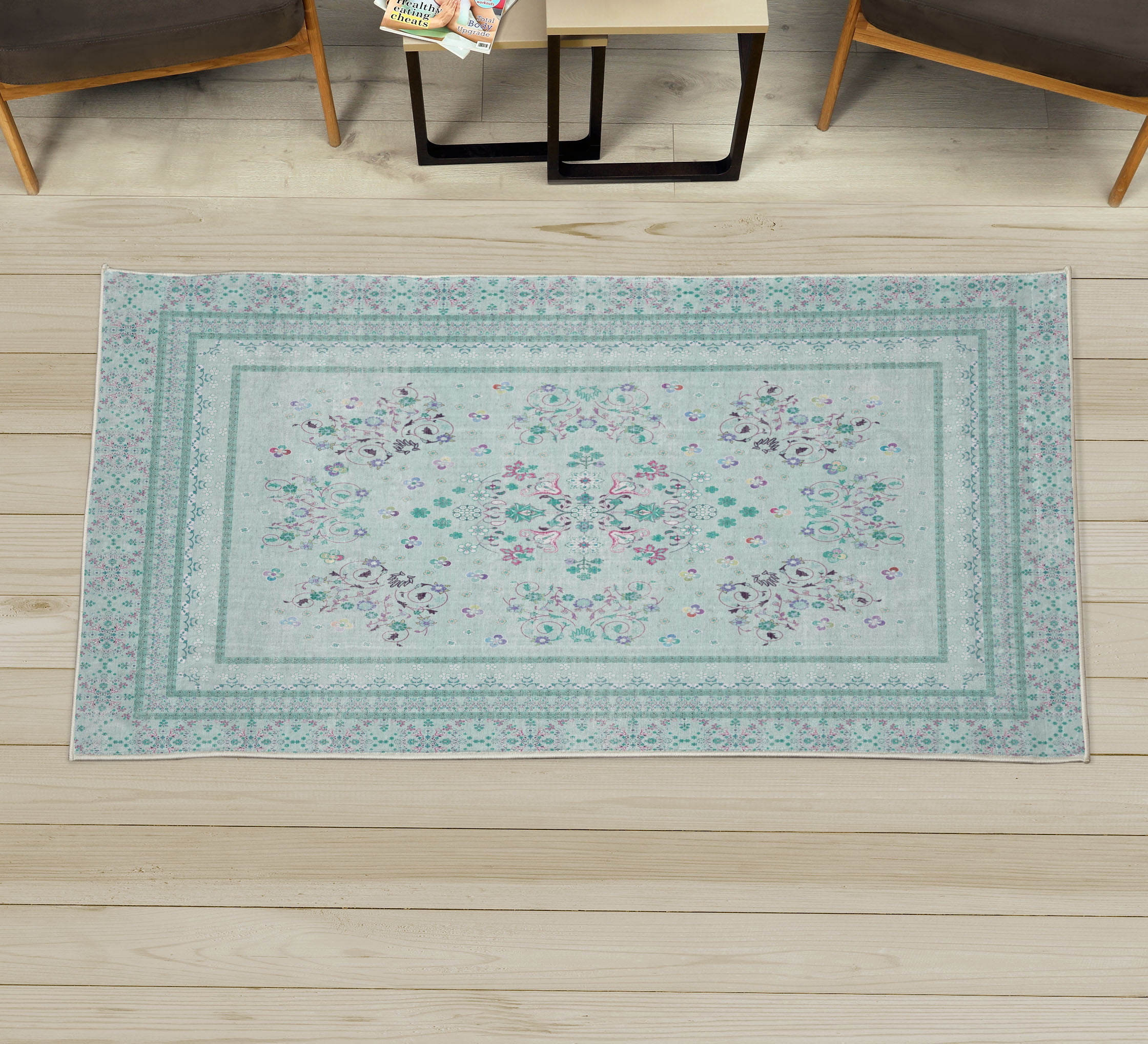 Floral Decorative Rug, Curlicue Spring Romance Blooming Ethnic Flower ...