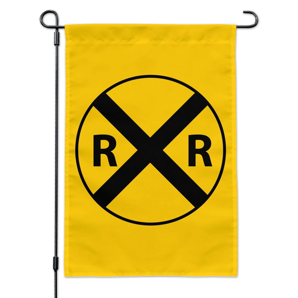Railroad Crossing Traffic Sign Train Garden Yard Flag with Pole Stand ...